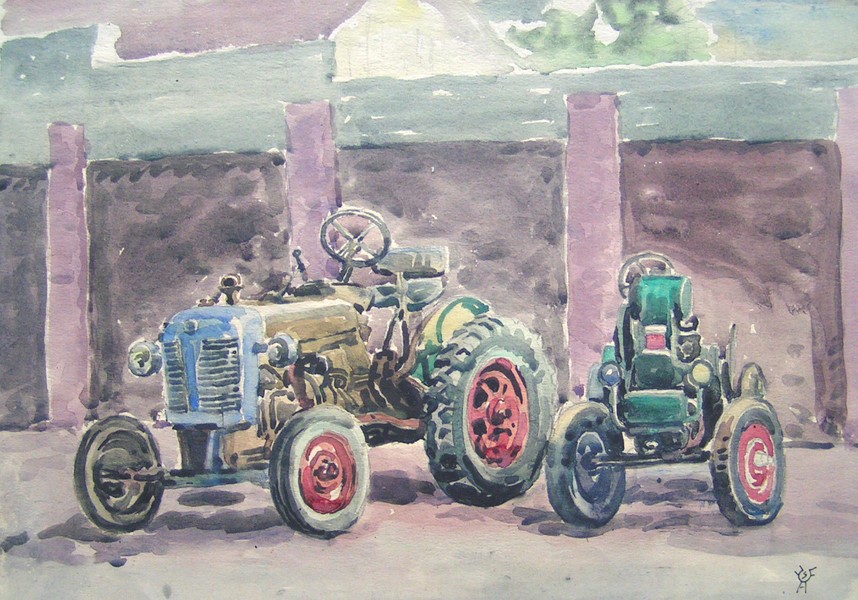 Traktory, na rubu: V. Mýto z aut. zahrad - Galerie VM